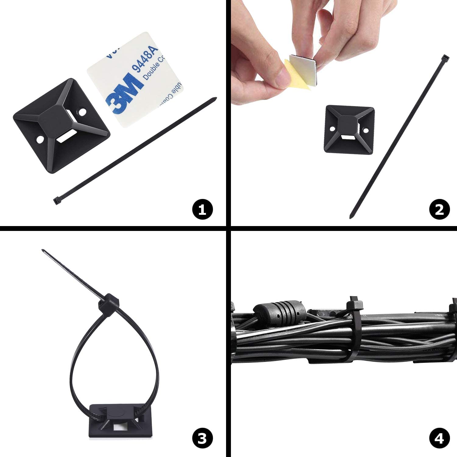 60 PCS Stronger-Adhesive-Backed Mounts Cable Tie Mounts Wire Tie Base ...