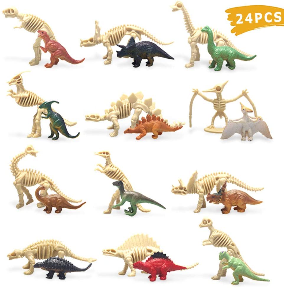 Euclidean Cube Dinosaur Figures,24Pcs Mini Dinosaur Skeleton Set with ...