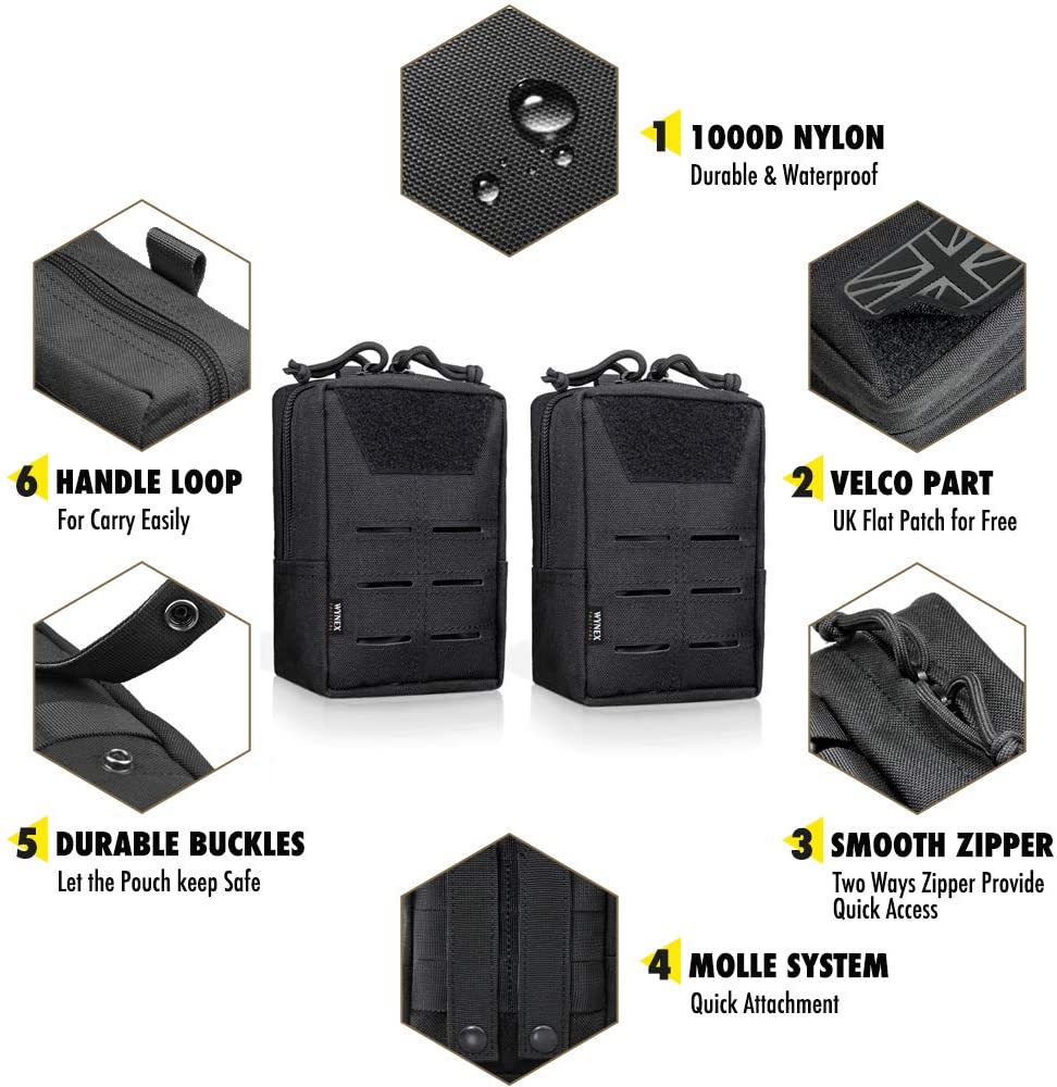 WYNEX Tactical Molle Pouches of Laser-Cut Design, 2 Pack Utility EDC ...