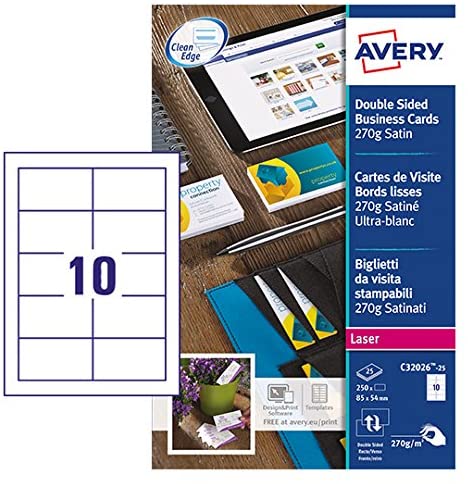 Avery C32026-25 Printable Double-Sided Satin Finish Business Cards, 10 ...