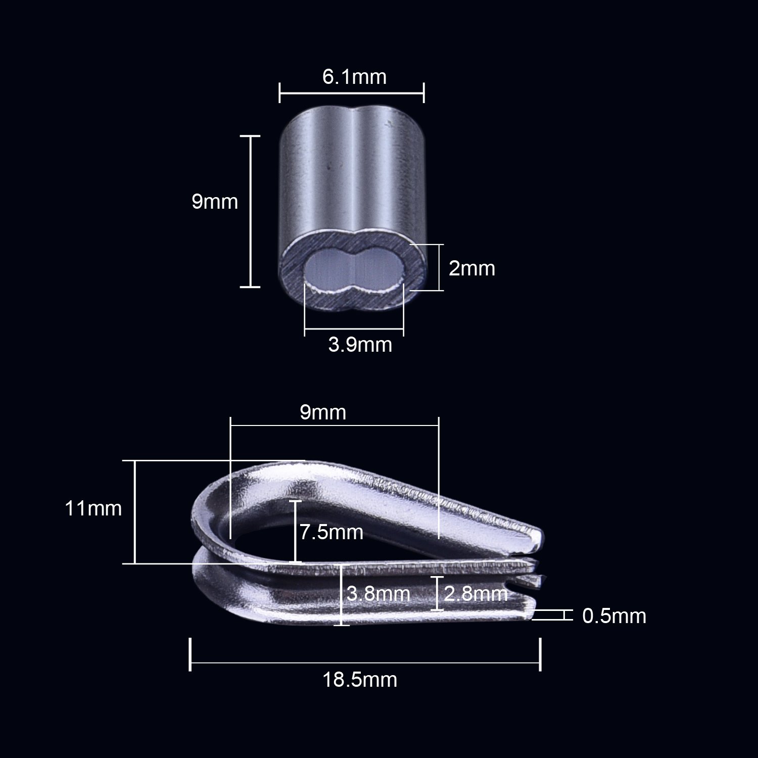Sunmns 100 Pieces 1/16 Inch Wire Rope Aluminum Loop Sleeve and 20 ...