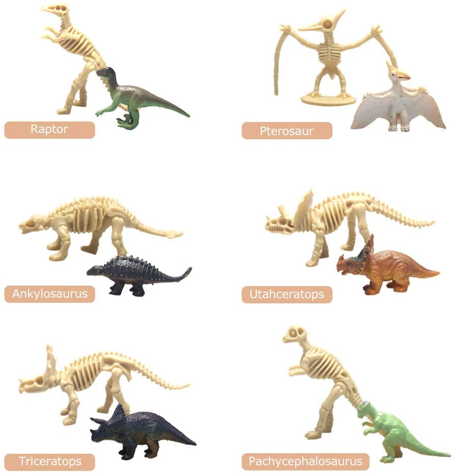 Euclidean Cube Dinosaur Figures,24Pcs Mini Dinosaur Skeleton Set with ...