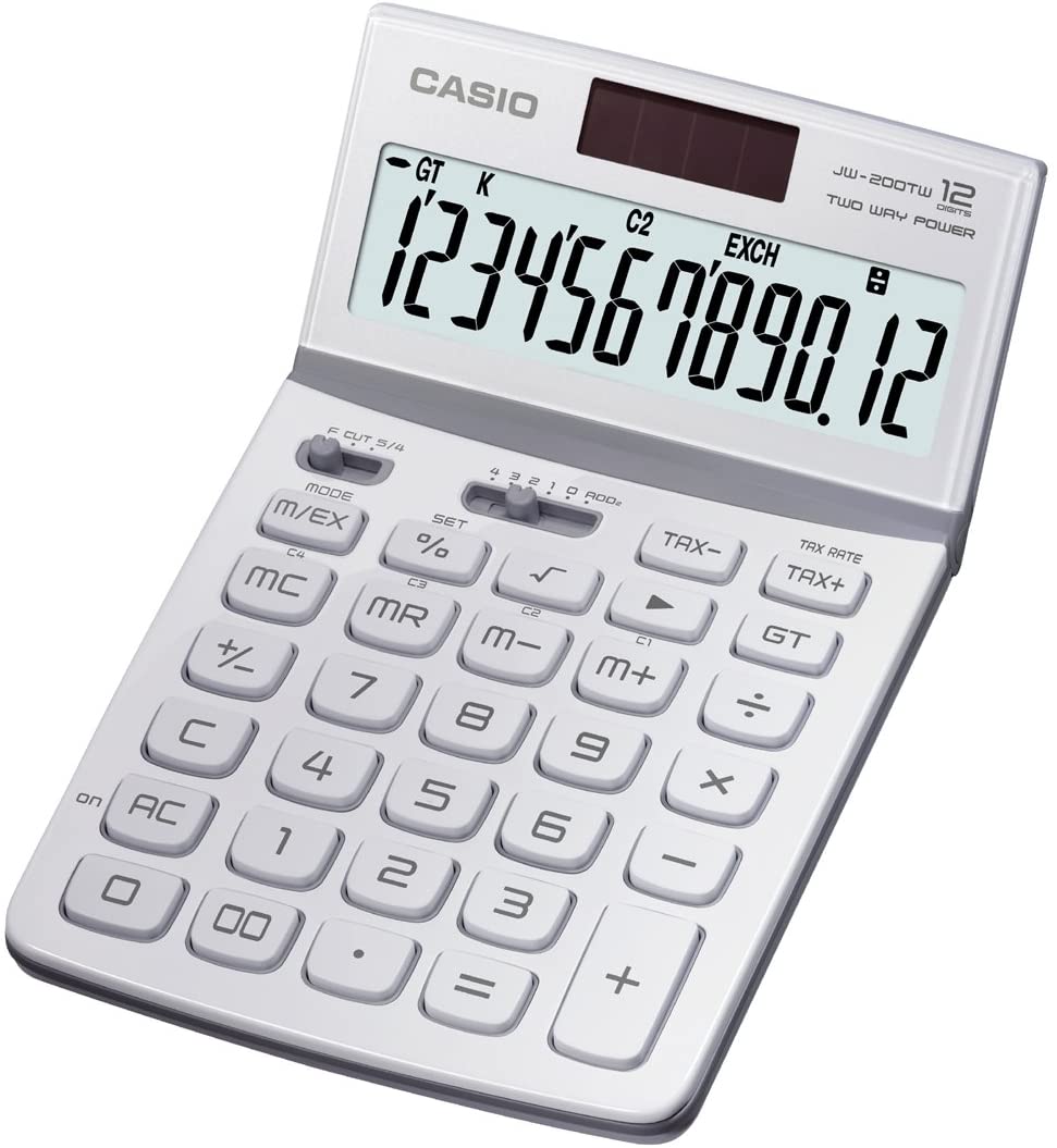 Casio JW-200TW-WE Solar-Powered Desk Calculator with Glossy Metal ...