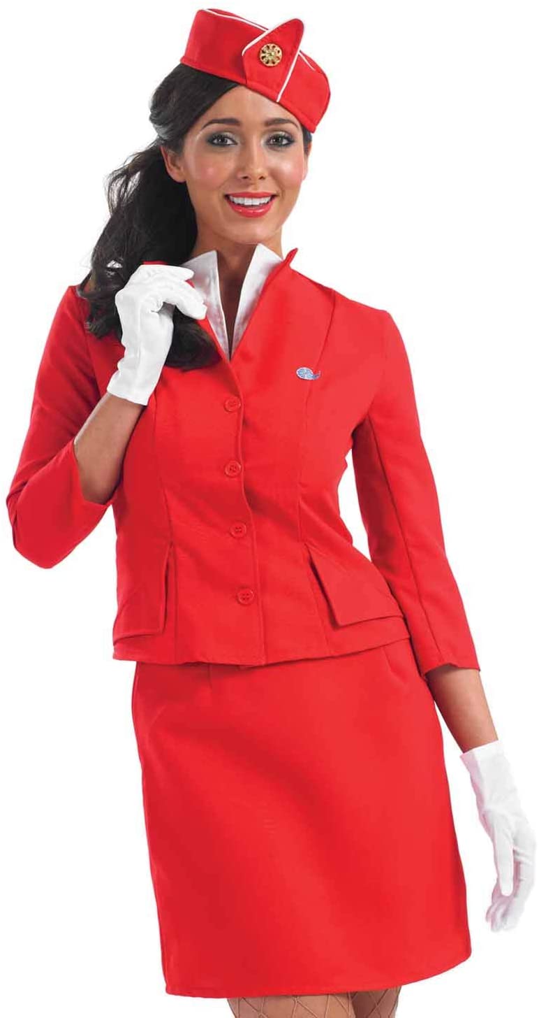 Fun Shack Womens Cabin Crew Costume Adults Red Air Hostess Stewardess ...