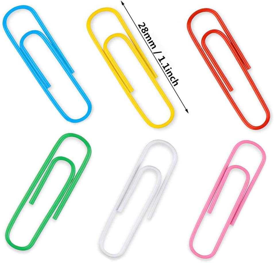 500 Pieces Paper Clips 28mm Paperclips Coloured Metal with Plastic ...