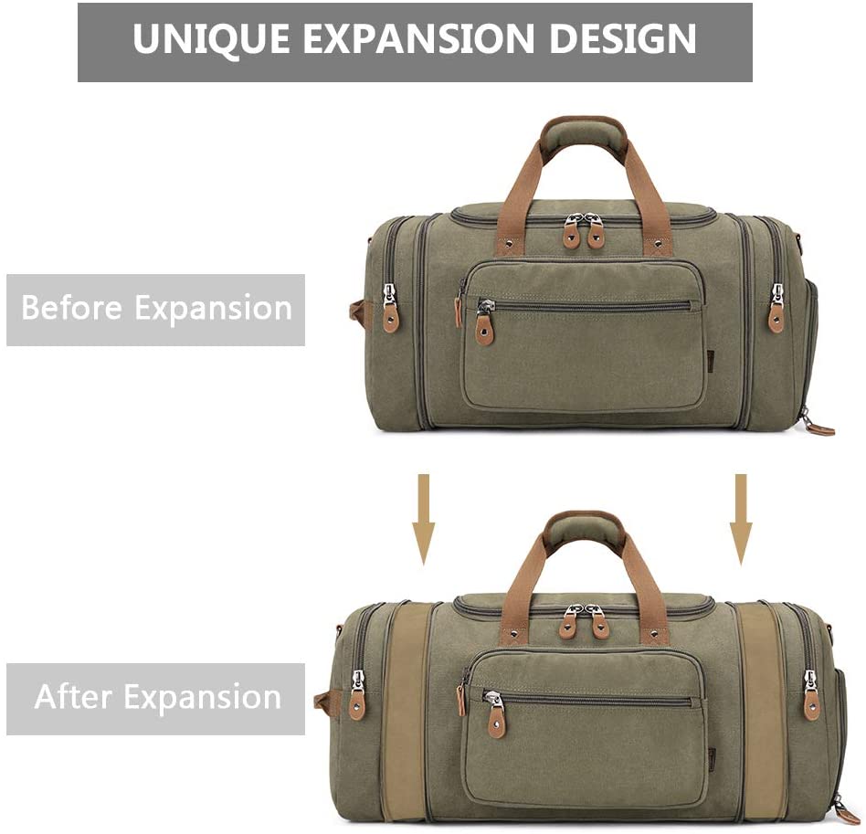 Plambag 50L – 60L Expandable Canvas Duffle Bag with Shoes Compartment ...