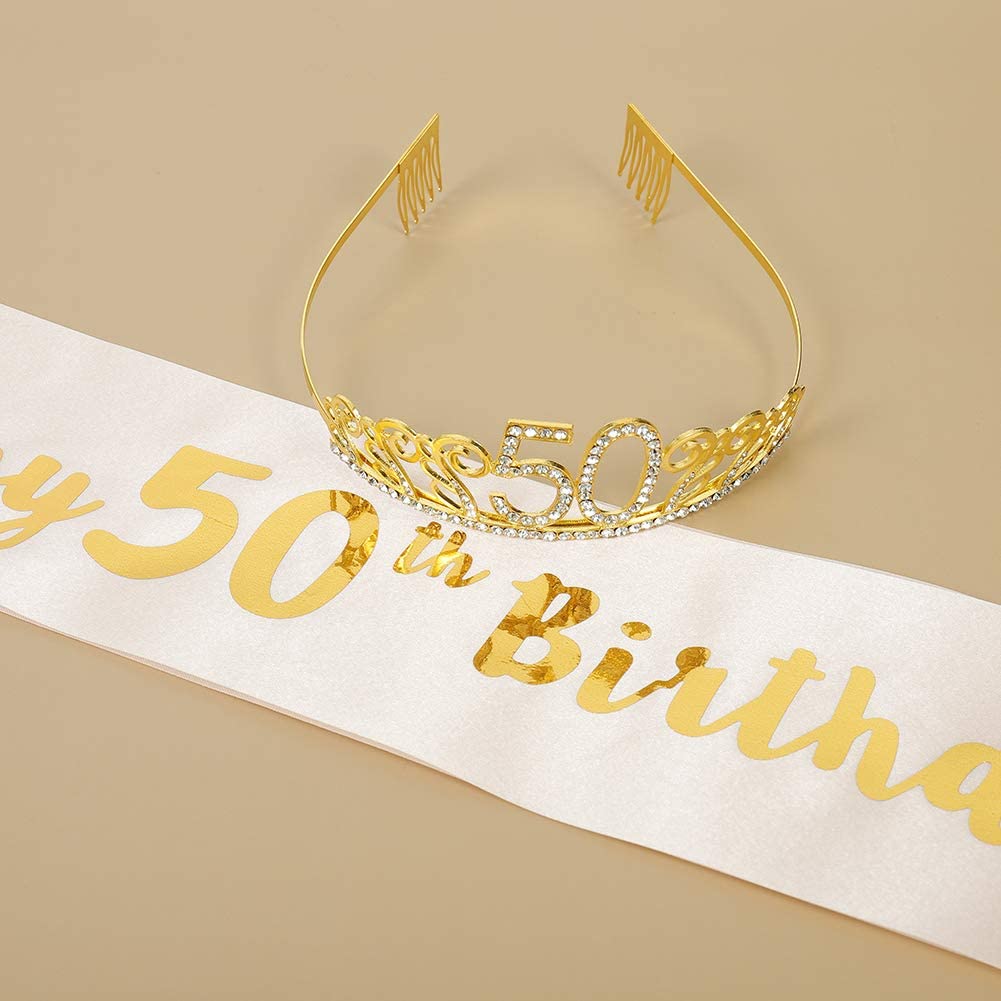 Bohoman Rose Gold Happy 50th Birthday Sash and 50 Birthday Tiara ...