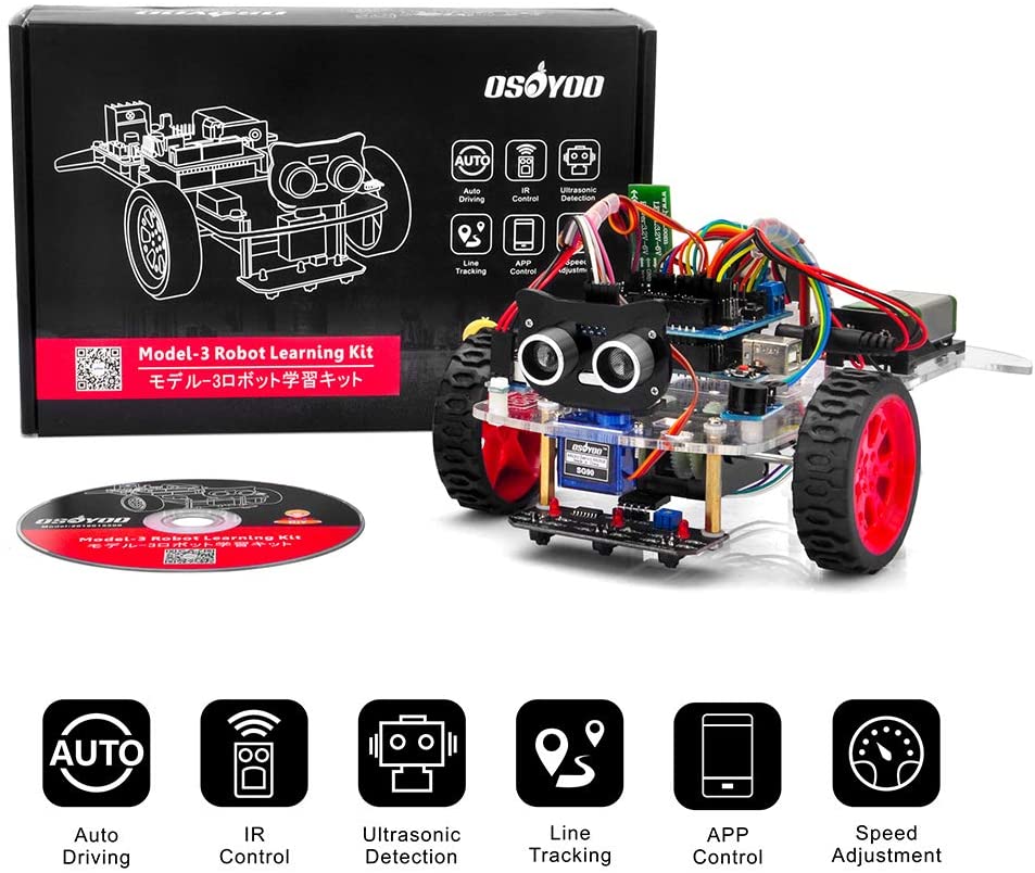 OSOYOO Model 3 Robot Car DIY Starter Kit for Arduino | Remote Control App Educational Motorized ...