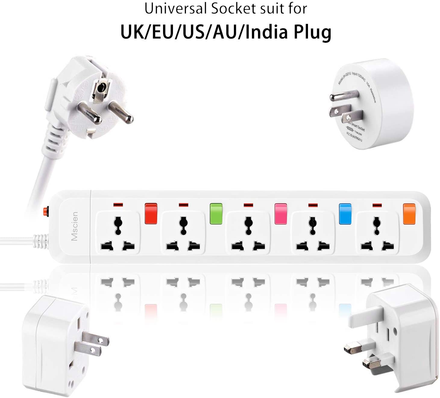 MSCIEN 5 Gang 1.8M Extension Lead,5 Way Universal Socket Power Strip ...