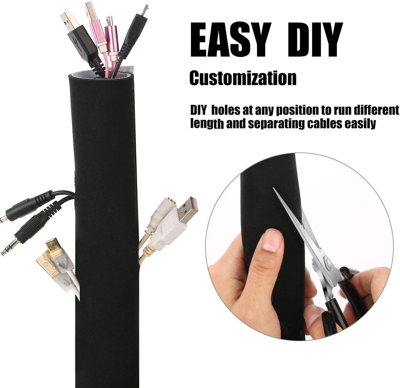 ENVEL Cable Management Sleeves Cover Wire Hider Concealer Neoprene Cord ...