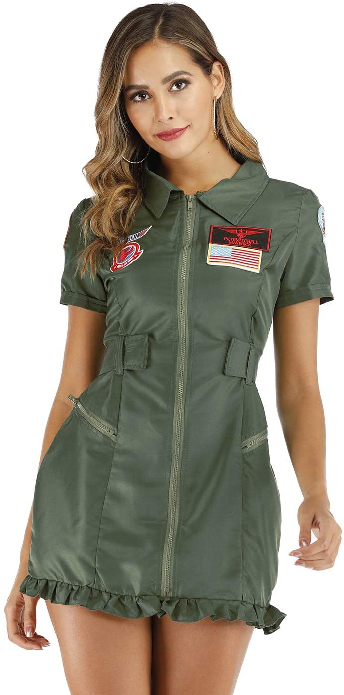 EraSpooky Women’s Pilot Costume Aviator Fancy Dress Halloween Party ...