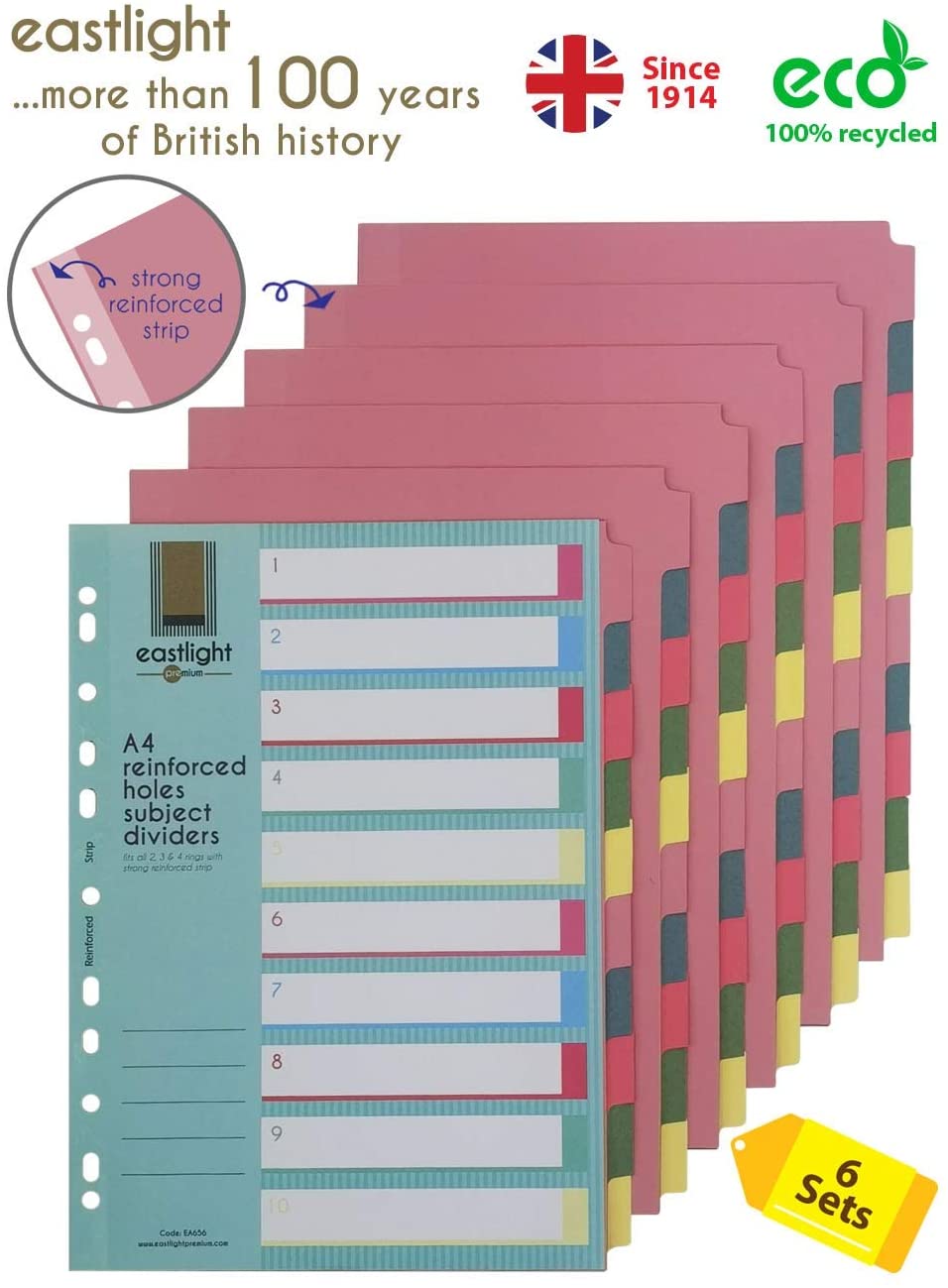 Eastlight Premium File Dividers A4 10 Part Assorted, [ Pack of 6 ] 100% ...