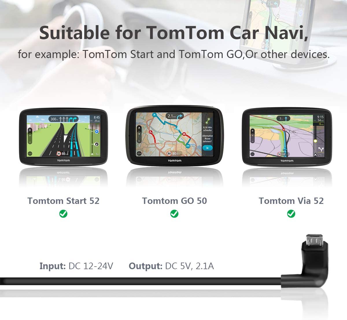 Car Charger for TomTom Sat Nav,LANMU USB Charger and Data Cable for ...