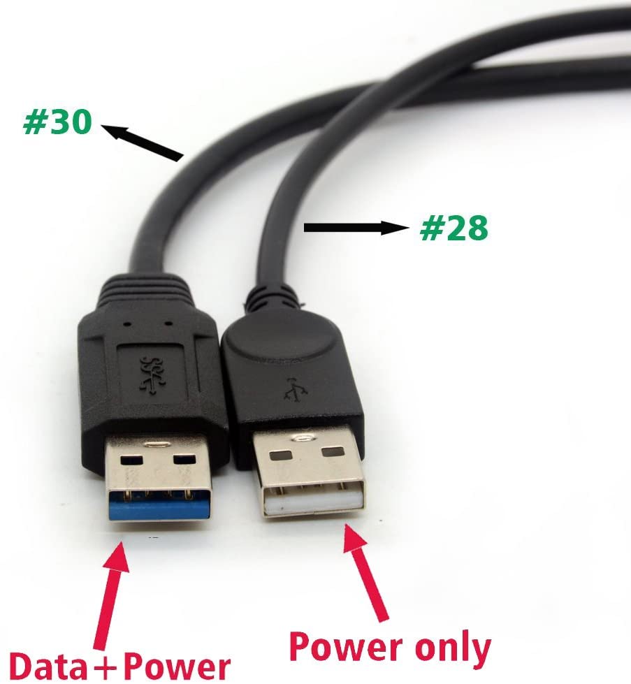 Tomost USB 3.0 Cable Dual Power Cables Y Adapter Type A Lead Male to ...