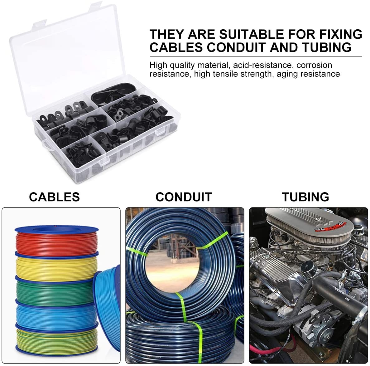 Loscrew 200pcs Nylon P Clips Plastic Wire Cable Clamp Car Audio Fastener Plastic Wire Clips for ...