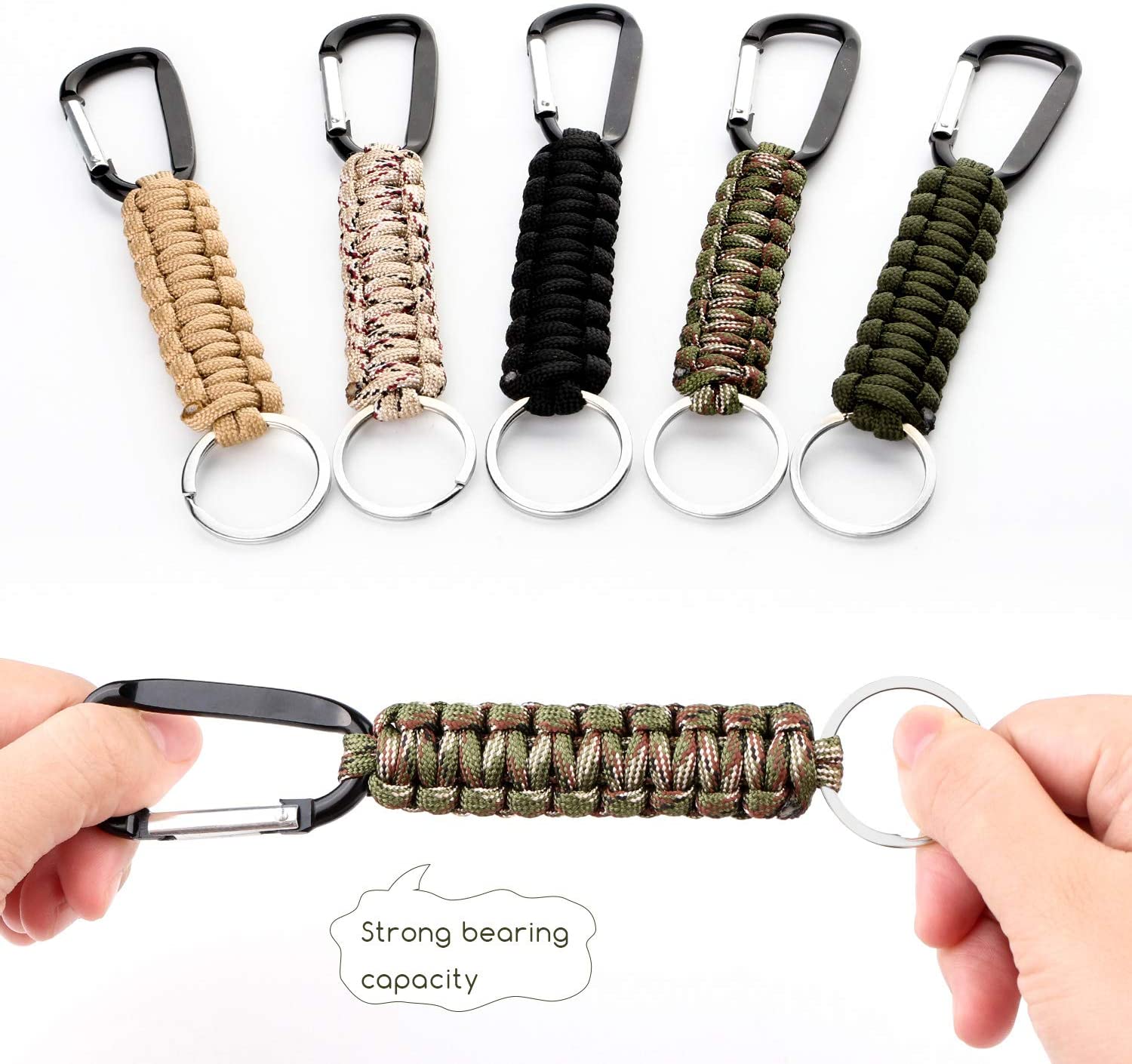 Auranso 5 Pcs Paracord Keyring with Carabiners Lanyard Clip Keychain ...