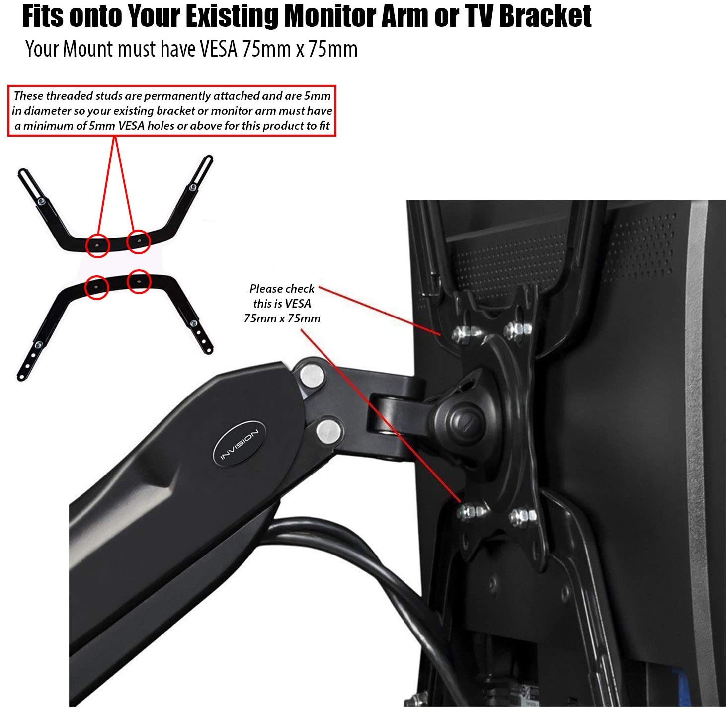 Invision Non VESA Adapter Kit Monitor Arm Mounting for Screens 17″ – 27 ...