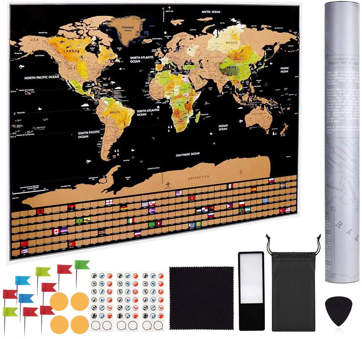 Idefair Scratch Off World Map,Scratchable World Map Poster with Colours Background All Country ...