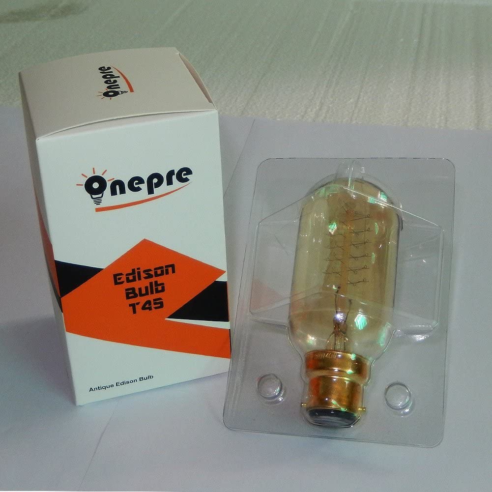 ONEPRE Vintage BC B22 Bayonet Filament Light Bulb 40W Tube Style Retro ...