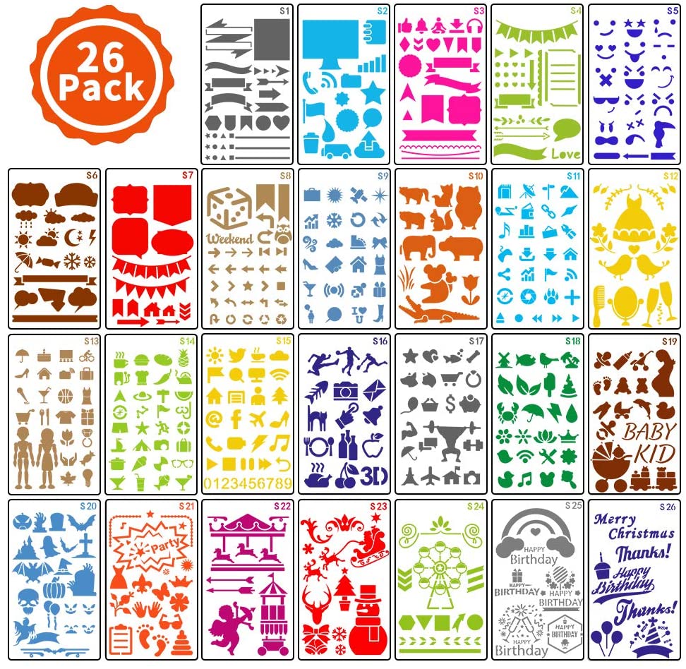 Journal Stencils Set for Kids, ARPDJK 26 Sheets Different Shapes ...