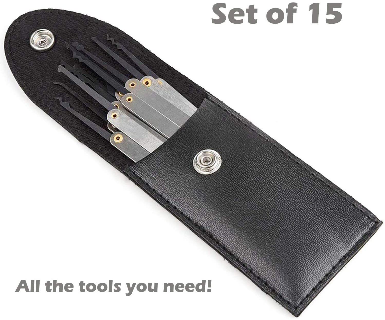 Stainless Steel Lock Set for Beginners, 15pcs Lock Pick Tool in a Black ...