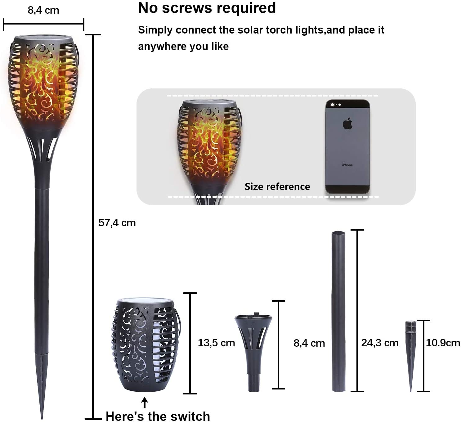 FLOWood Solar Torch Lights Waterproof Dancing Flickering Flame Solar ...