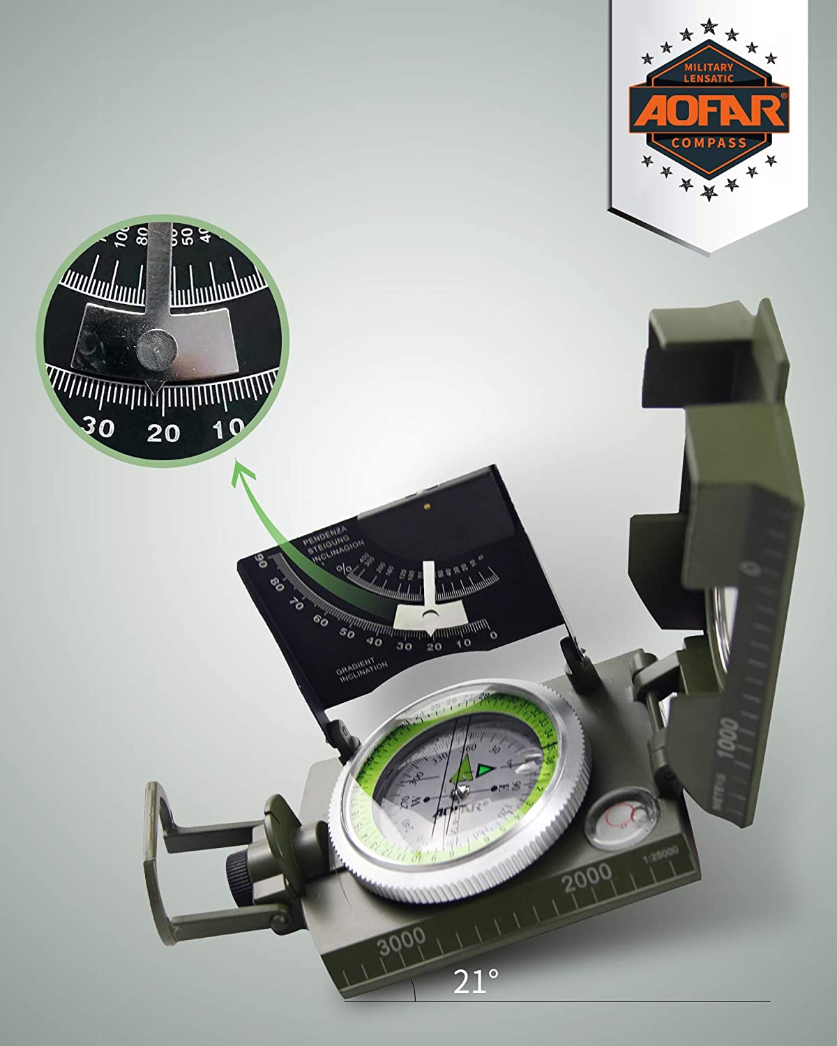 AOFAR AF-4074 Military Lensatic Sighting Compass-Multifunctional ...