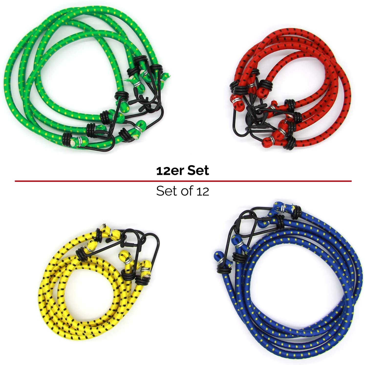 PRETEX 12 Bungee Cords with Hooks w/ 4 Different Length & Colours ...