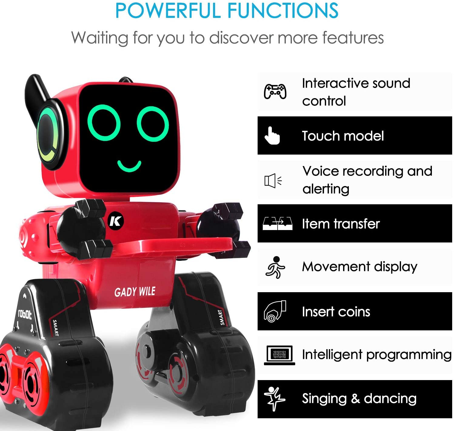 HBUDS Robot Toy for Kids, Intelligent Interactive Robot with LED Light ...
