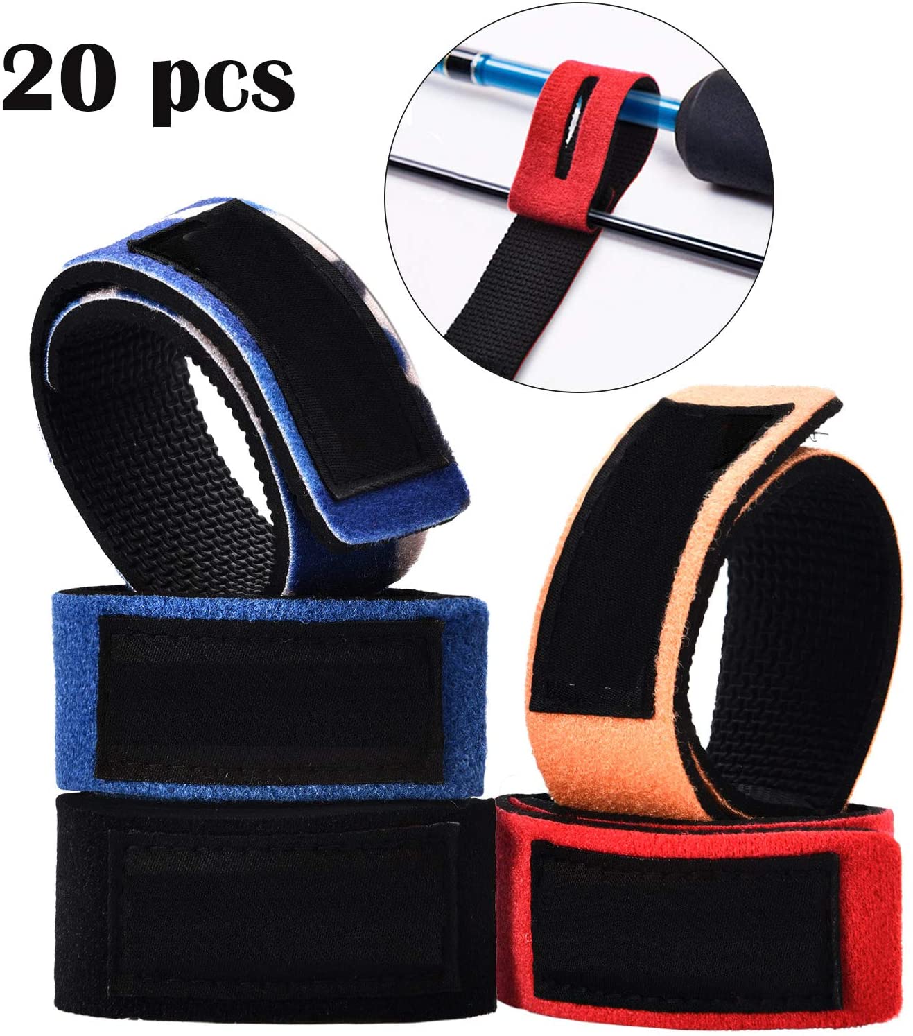 Gejoy 20 Pieces Fishing Rods Belt Ties Stretchy Rod Straps Casting Rod ...
