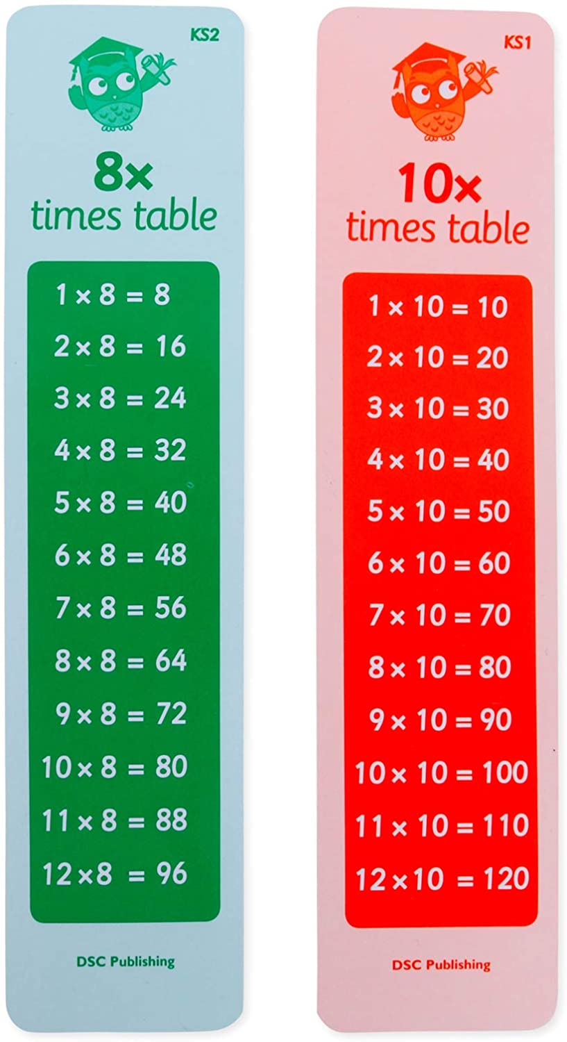 DSC Publishing Times Table bookmarks – x6 all tables KS1 maths KS2 time ...
