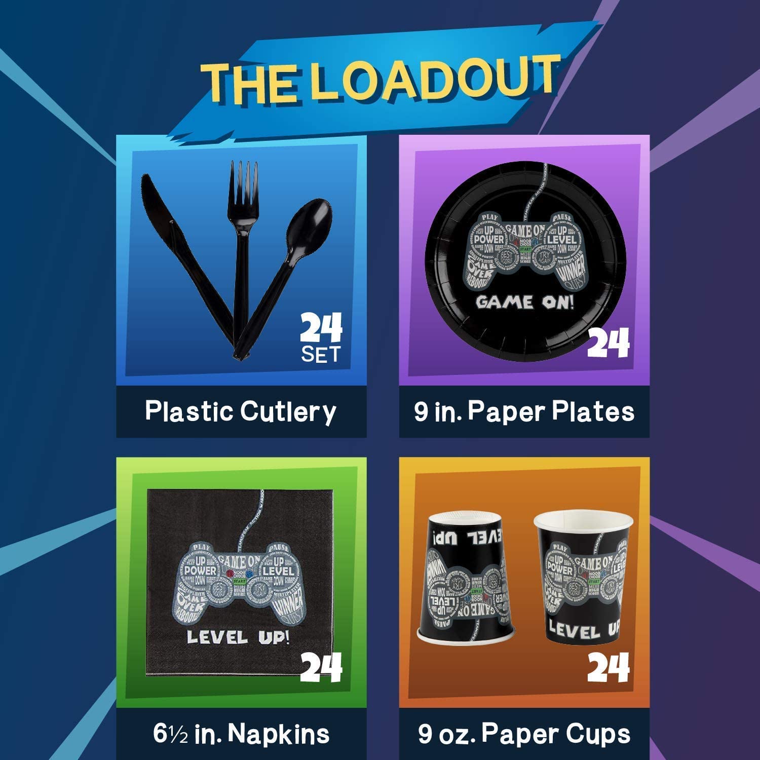 Disposable Dinnerware Set – Serves 24 – Video Game Theme Party Pack ...