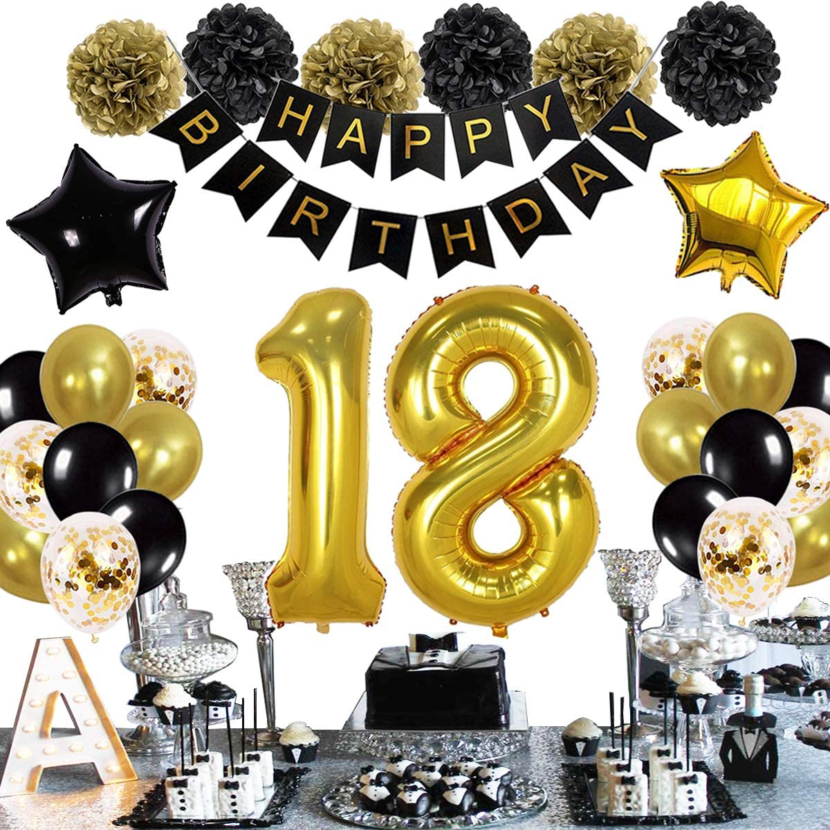 Black And Gold 18Th Birthday Decorations Birthdayqw