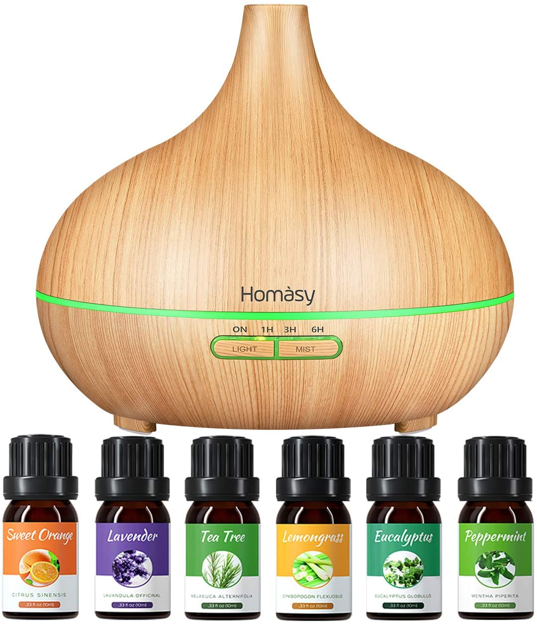 Homasy 500mL Oil Diffusers, Aromatherapy Diffusers with 6Pcsx10ml Pure ...