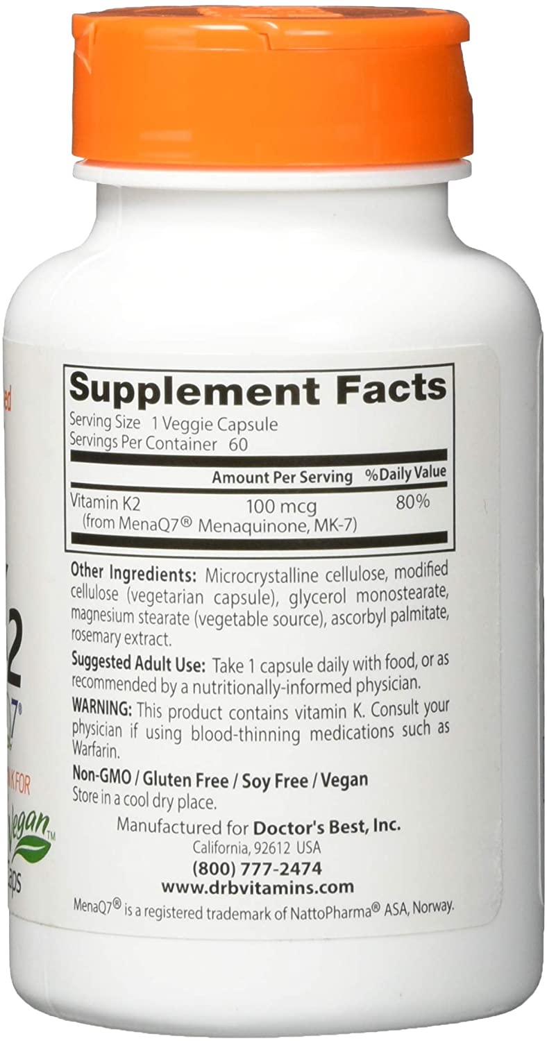 Doctor’s Best Natural Vitamin K2 MK7 with MenaQ7 Multivitamins, 100 mg ...