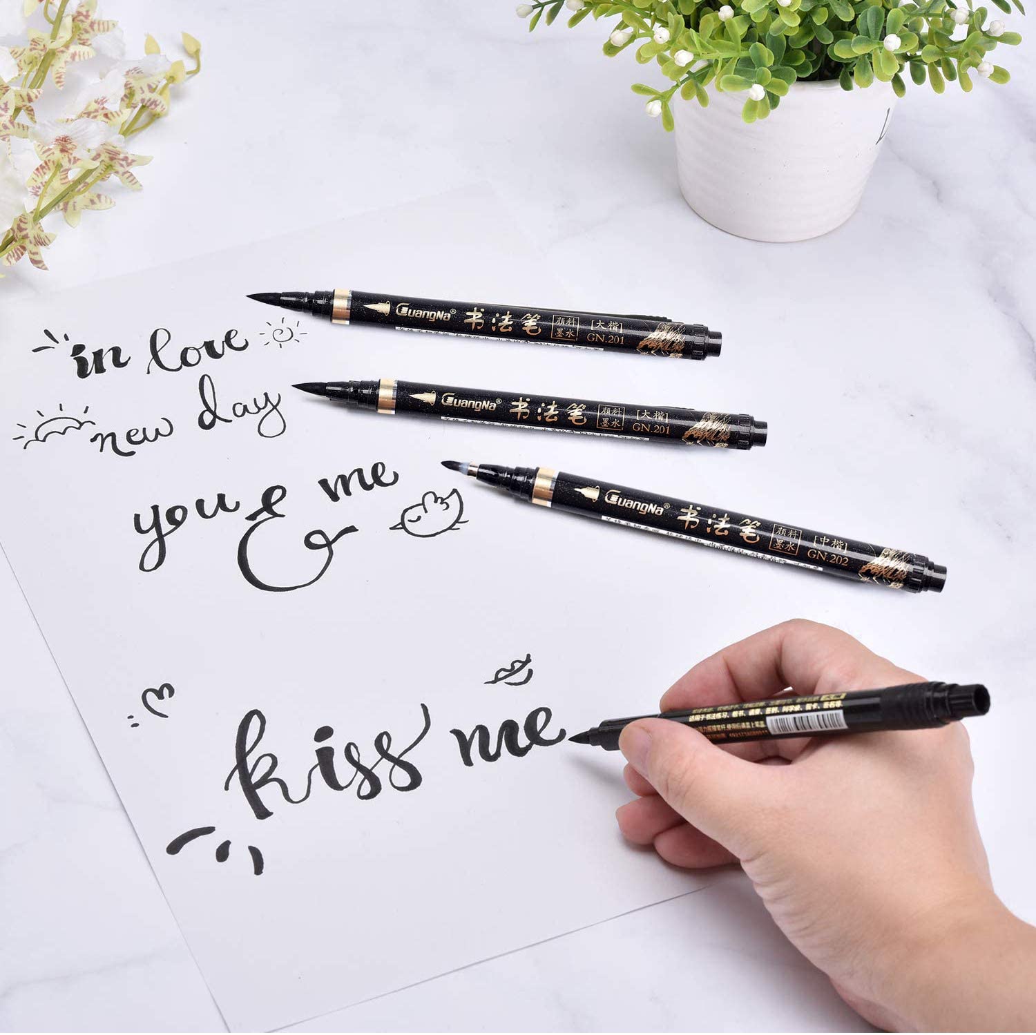 Calligraphy Pens – 6pcs Calligraphy Set for Beginners Refillable Black ...
