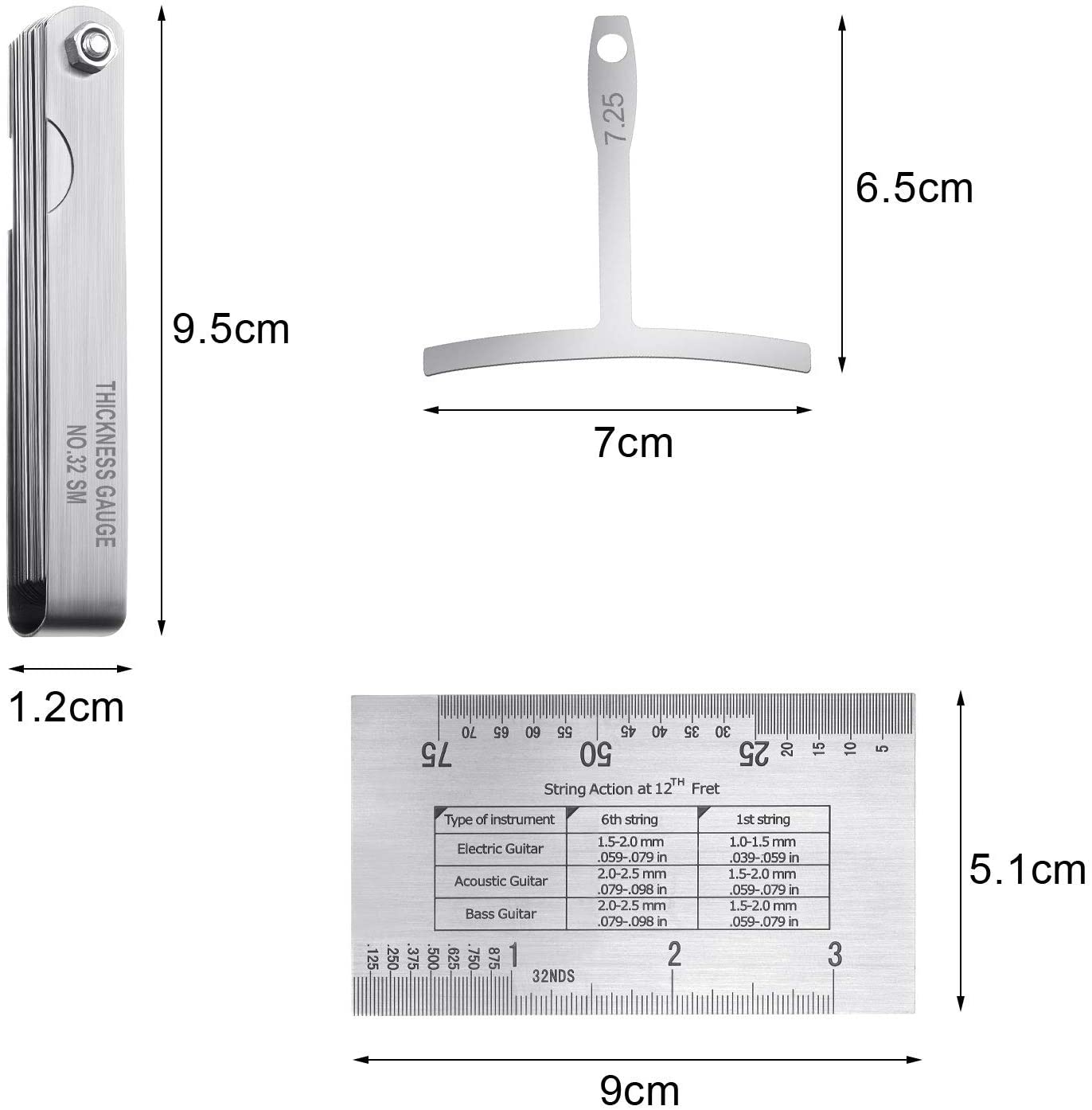 Luthier Measuring Tools Set Include Guitar Neck Notched Straight Edge ...