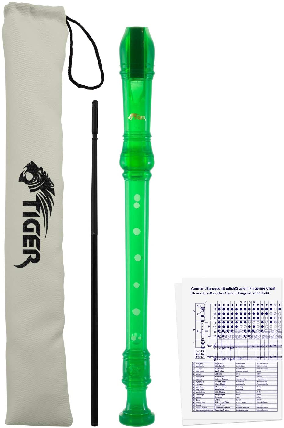 Tiger Green Descant Recorder – Cleaning Rod & Case – BigaMart