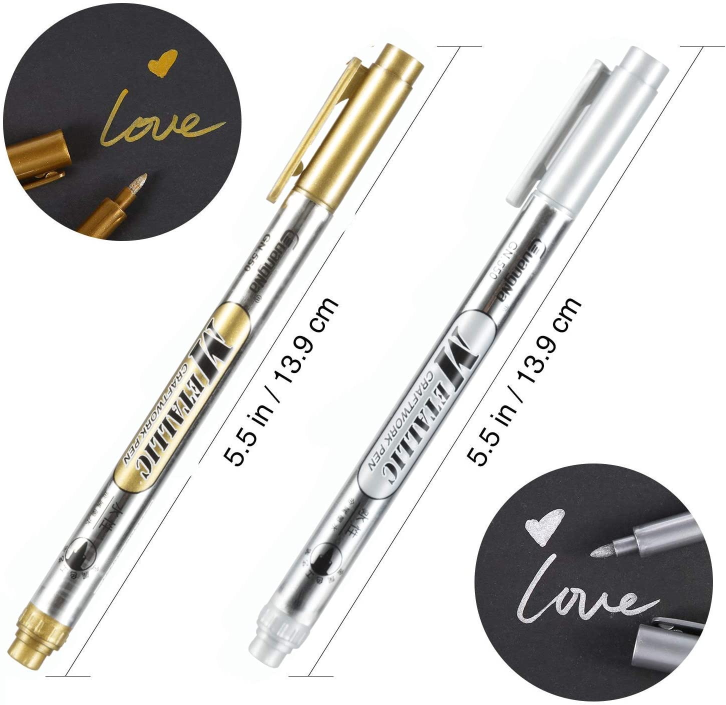 12Pcs Silver and Gold Metallic Marker Pens, Metallic Permanent Markers ...