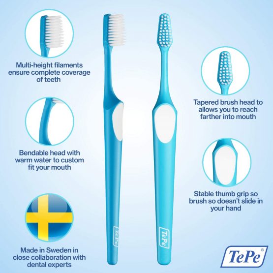 TePe Supreme toothbrush for adults with longer filaments and secure ...