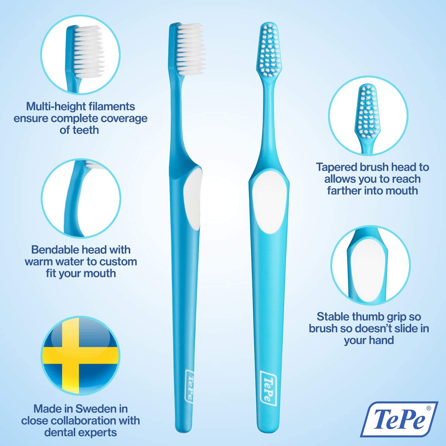 TePe Supreme toothbrush for adults with longer filaments and secure ...