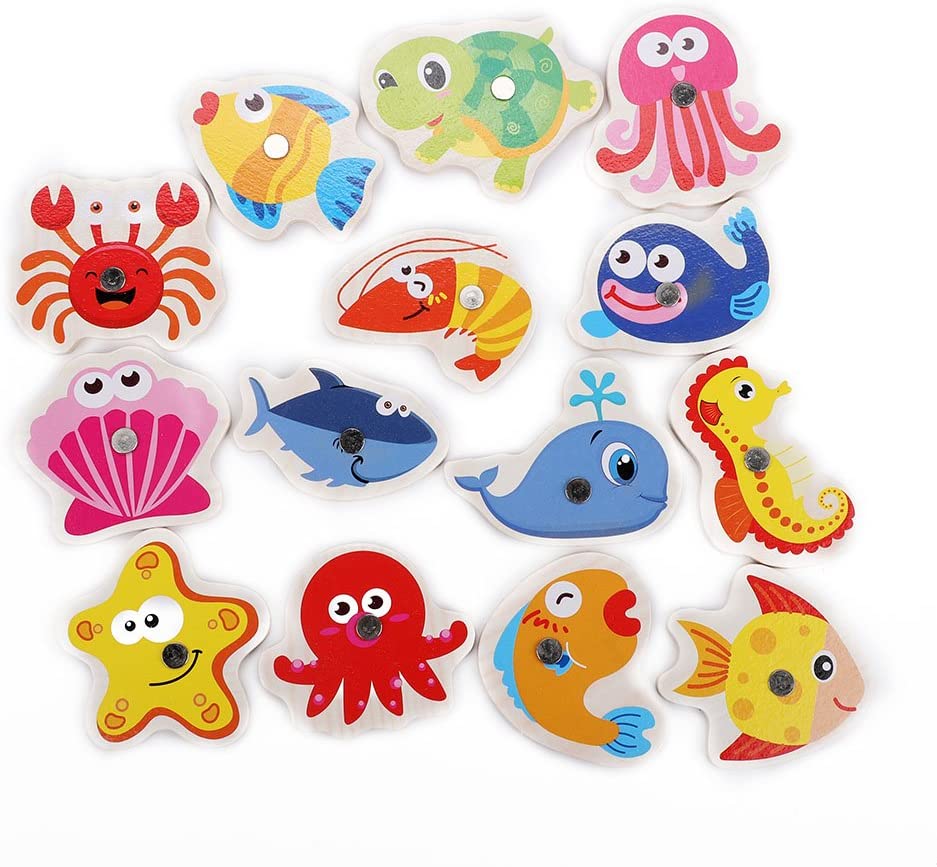 Magnetic Wooden Fishing Game and Puzzle with Ocean Animal Magnets ...