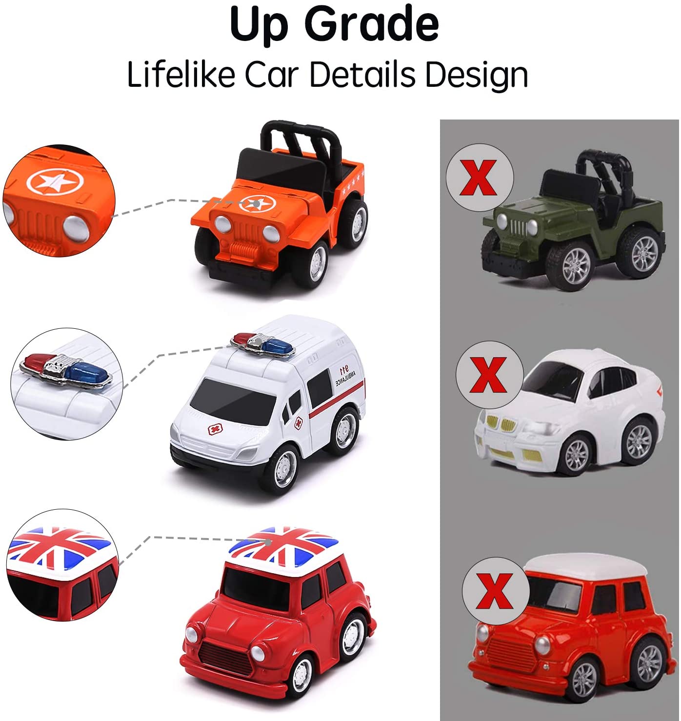 Die-cast Metal Pull Back Cars, Up Grade 8 Pack Kids Alloy Vehicles ...