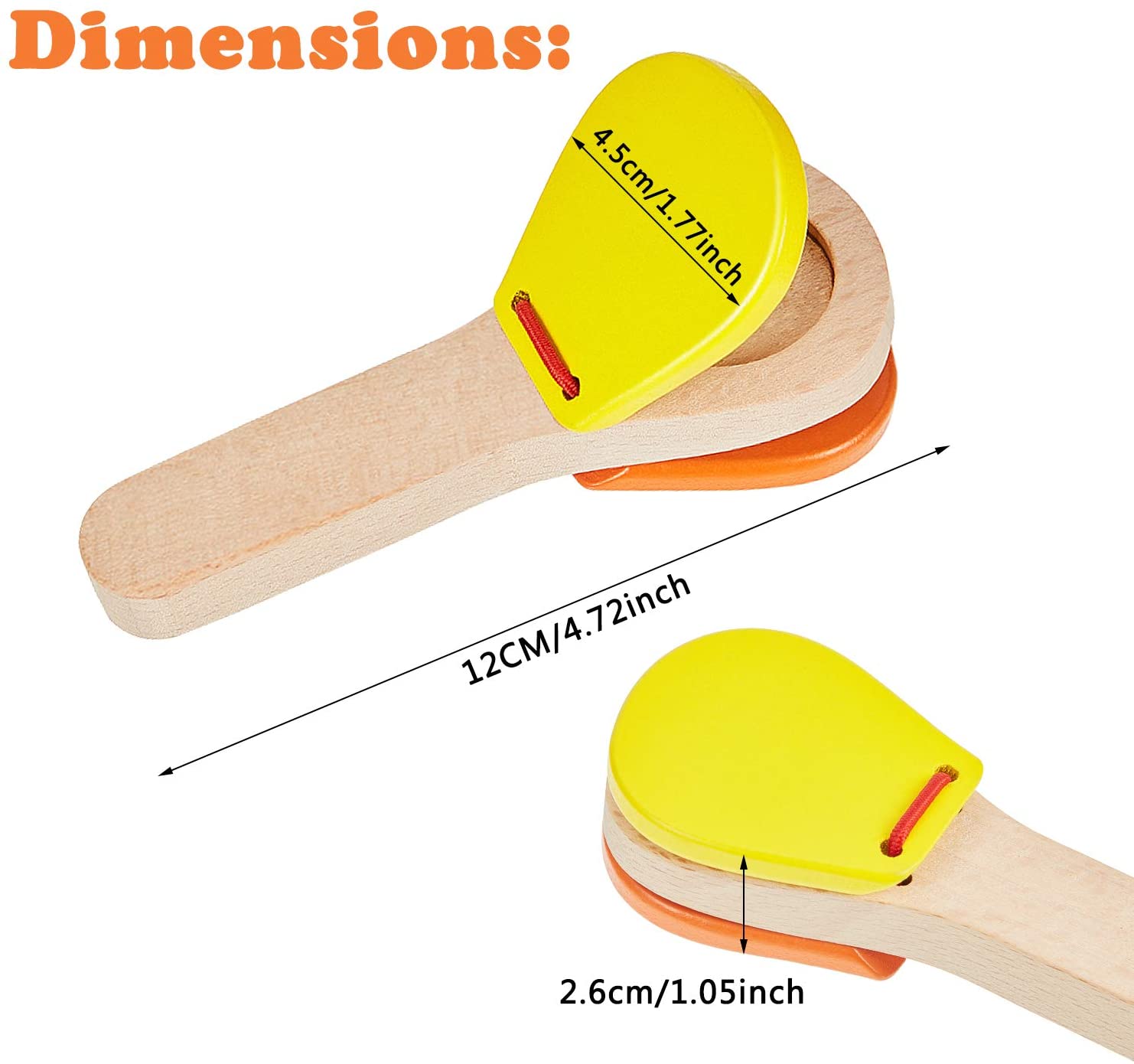 4 Pieces Wooden Castanet Clapper with Long Handle Musical Wooden ...