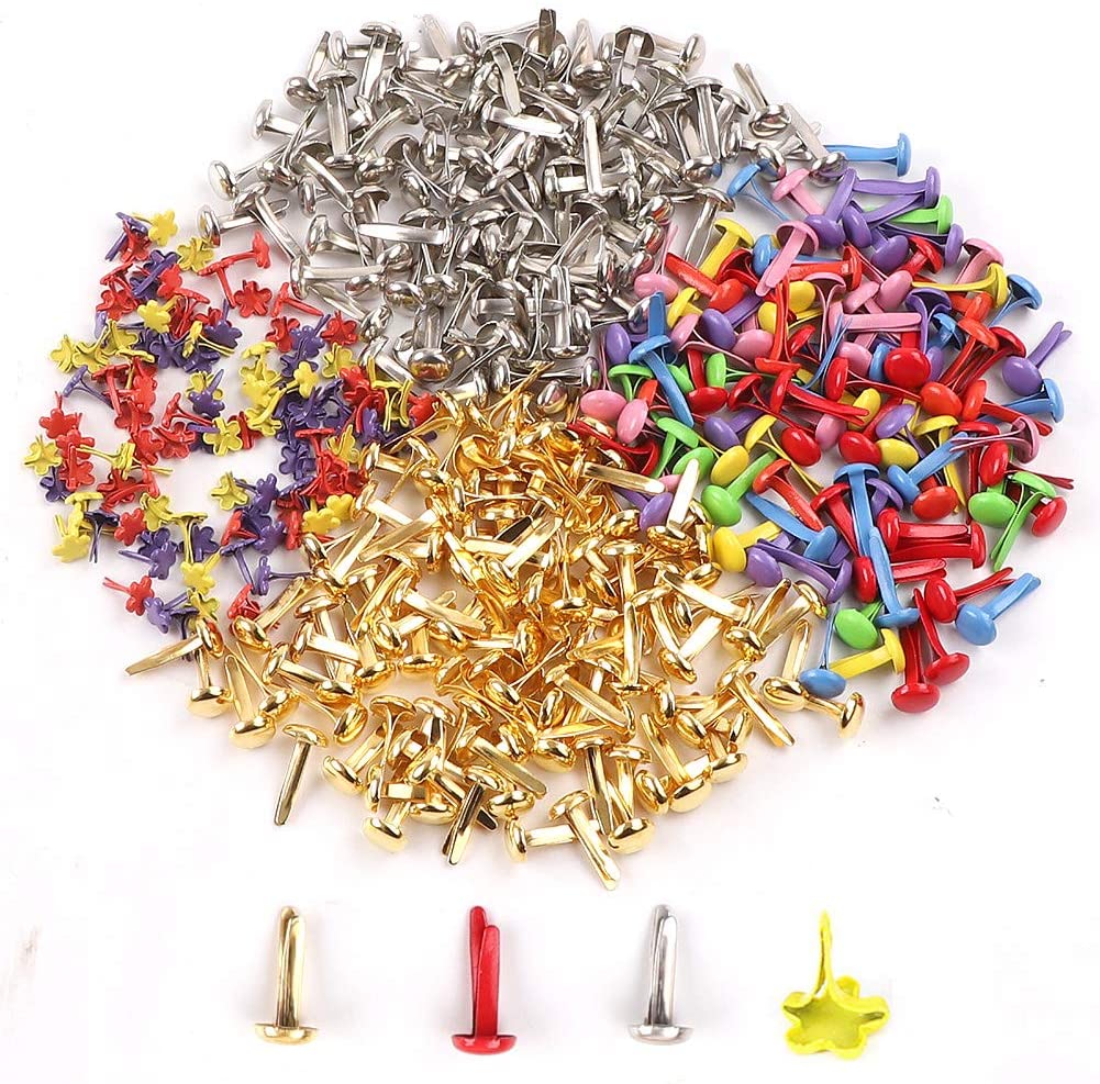 Mini Brads 400Pcs Paper Fasteners Gold Silver Round Metal Pastel Craft ...
