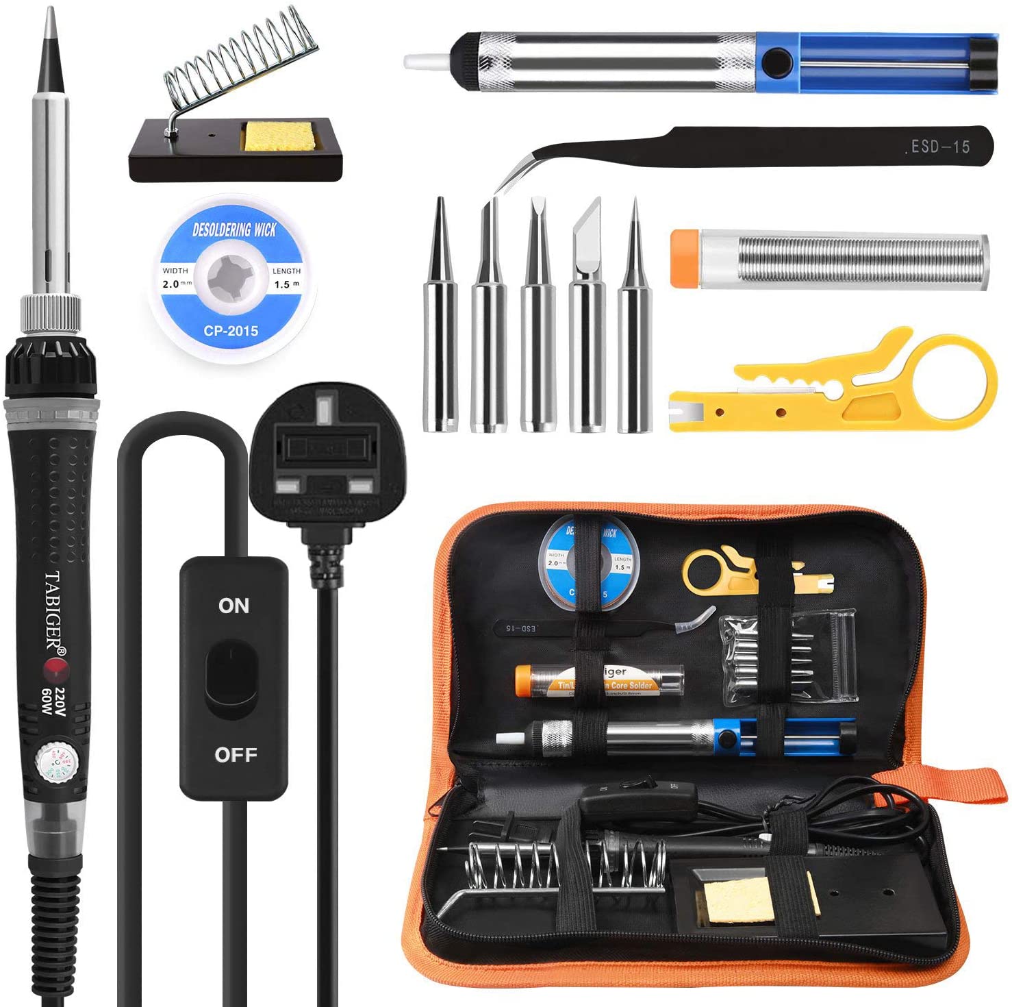 Soldering Iron Kit, Tabiger 60W Welding Tools with Adjustable Temp 200 ...