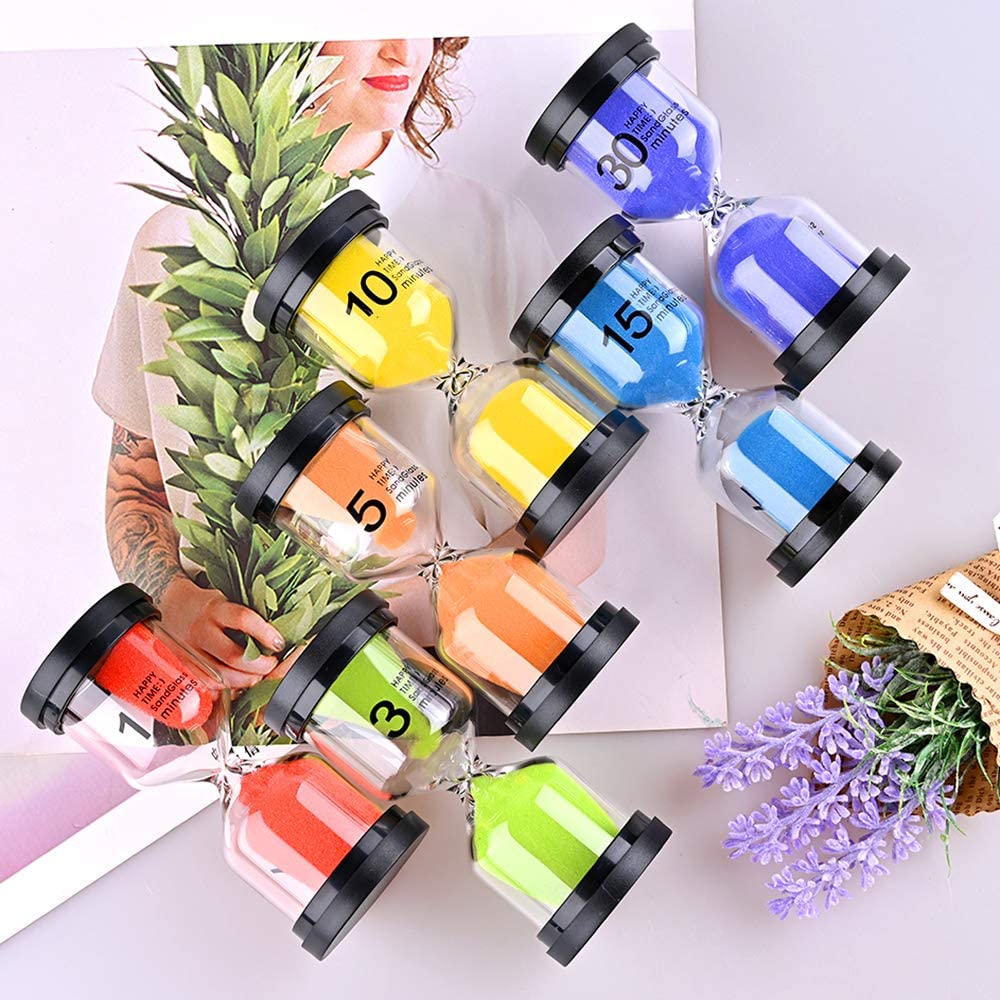 Faburo Hourglass Sand Timer, 6pcs Sand Clock Glass Timers for Children ...