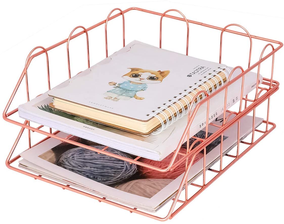 EasyPAG 2 Tier A4 Metal in Trays Stackable Office Desk Tidy File Holder ...