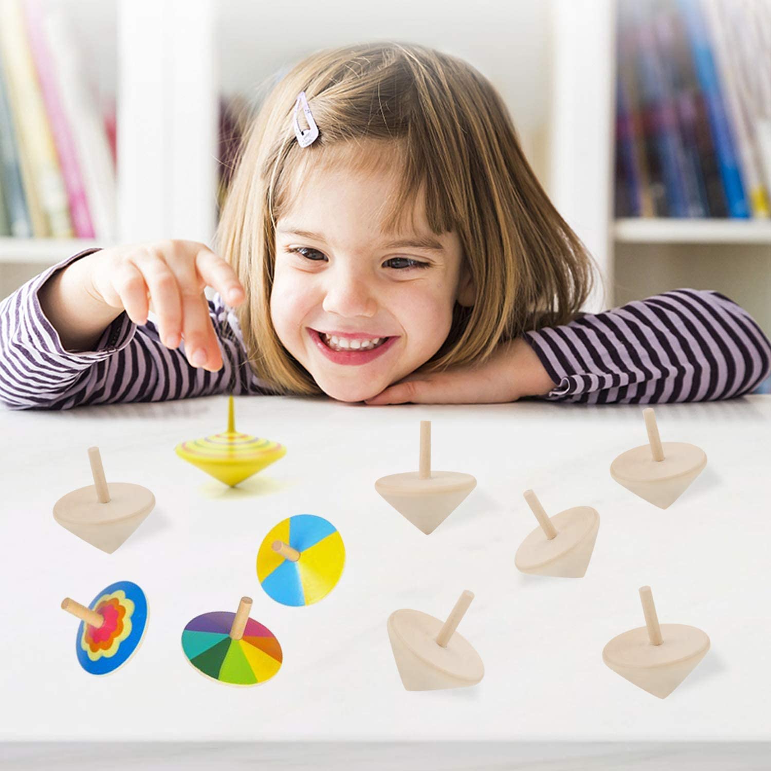 Joyibay 12PCS Kids Spinning Top Creative Wooden Spin Top Spinning Toy ...