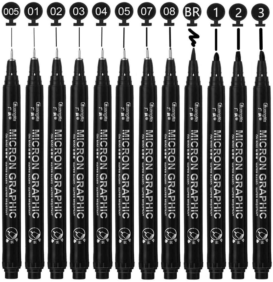 Fineliner Pens, 12 Outline Black Pens, Micro Liner Pen For Artist ...